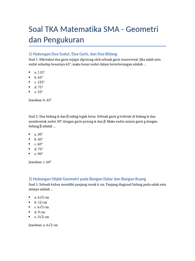 Soal TKA Geometri Matematika | PDF