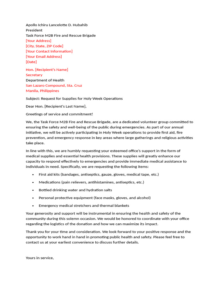 Request for Medical Supplies Support | PDF