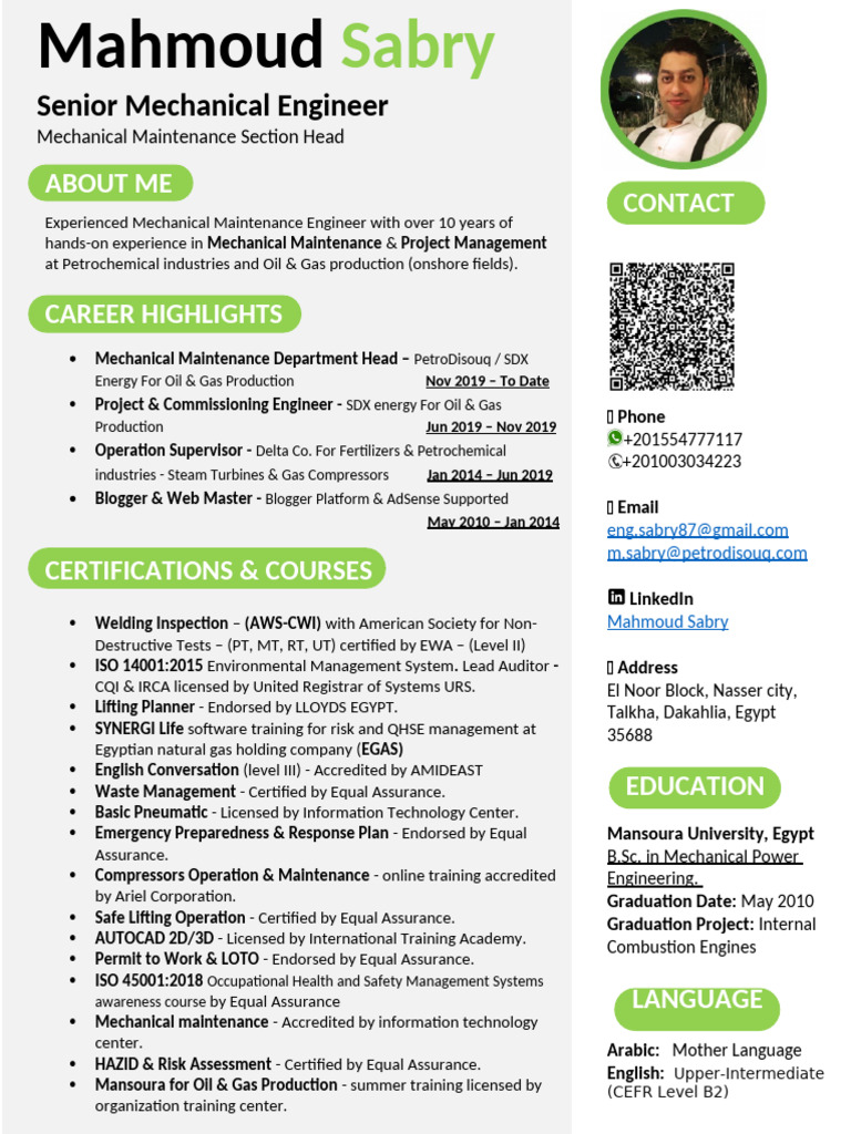 Mahmoud Sabry: Mechanical Engineer Profile | PDF | Pump | Mechanical ...