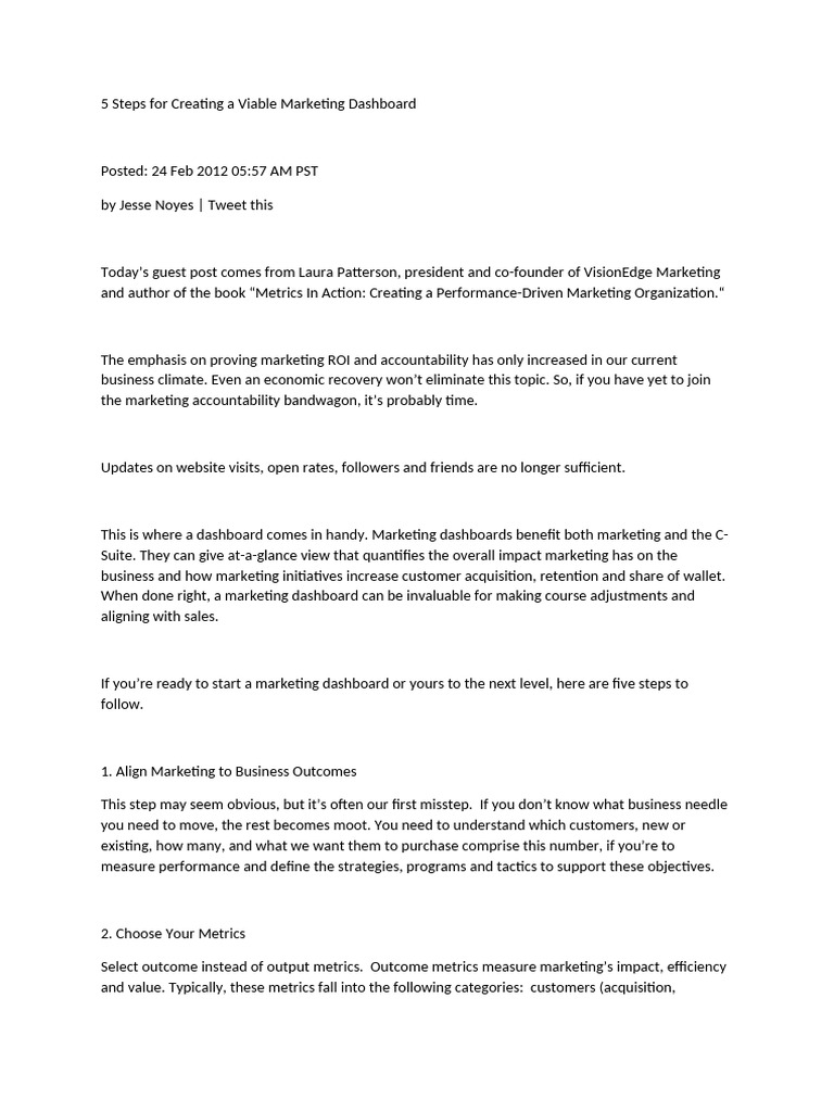 5 Steps For Creating A Viable Marketing Dashboard | PDF | Marketing ...