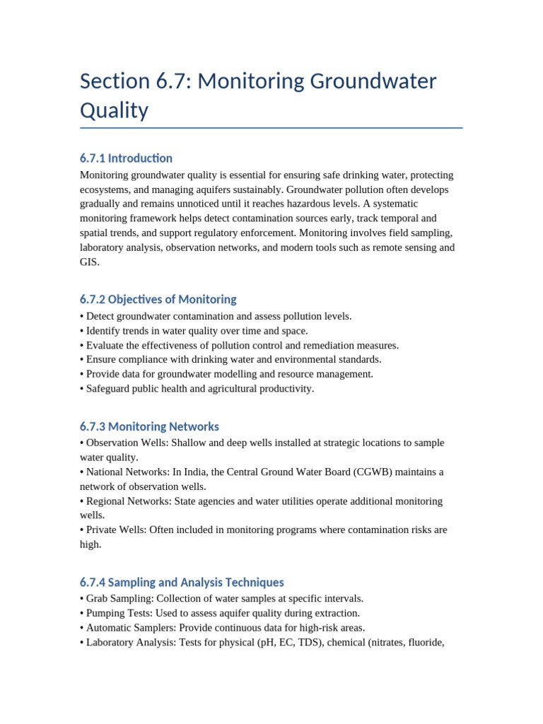 Section6.7 Monitoring GW Quality | PDF | Environmental Monitoring ...