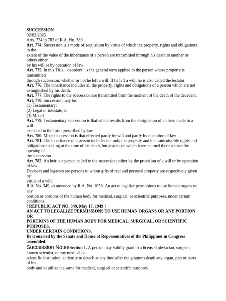 Case Digest SUCCESSION Notes 1 | PDF | Will And Testament | Intestacy