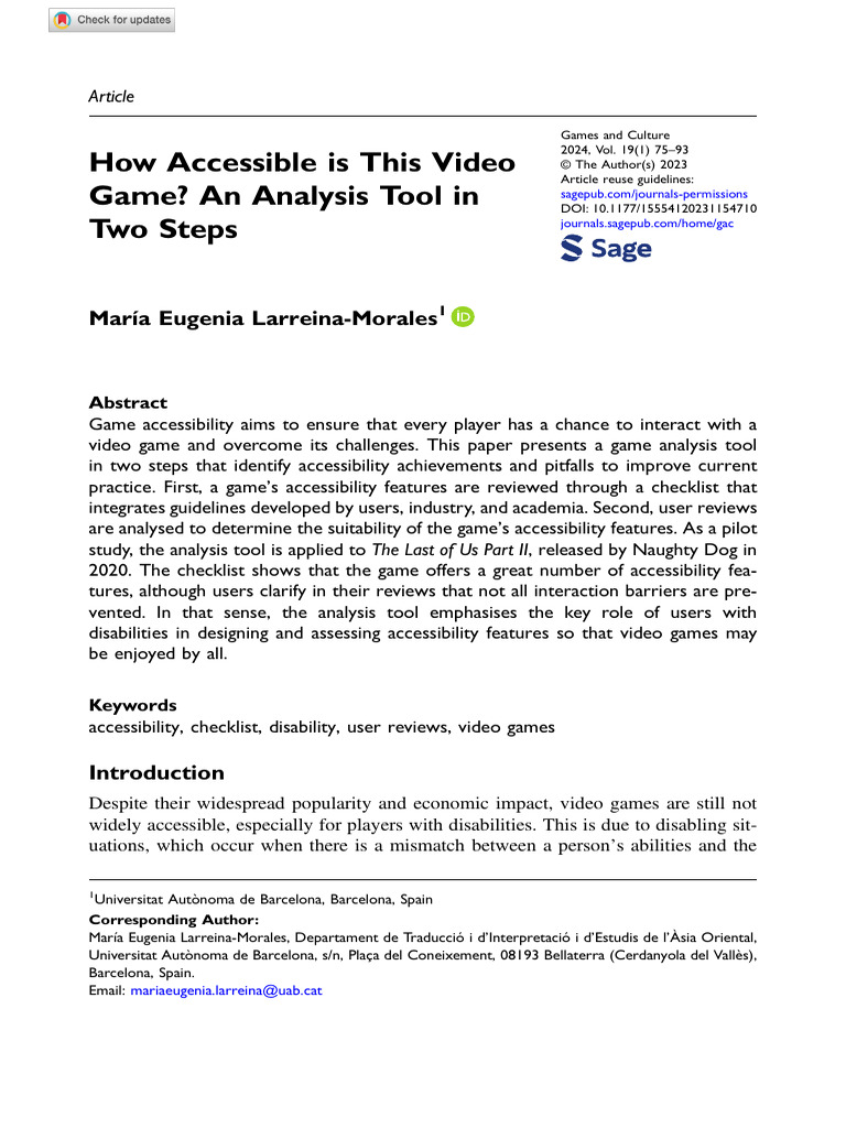 Video Game Accessibility Analysis Tool | PDF | Accessibility