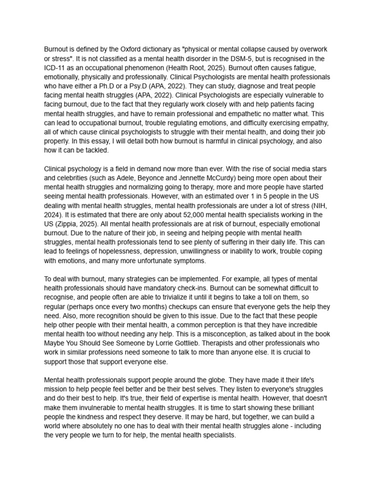Combating Burnout in Clinical Psychology | PDF | Mental Health ...