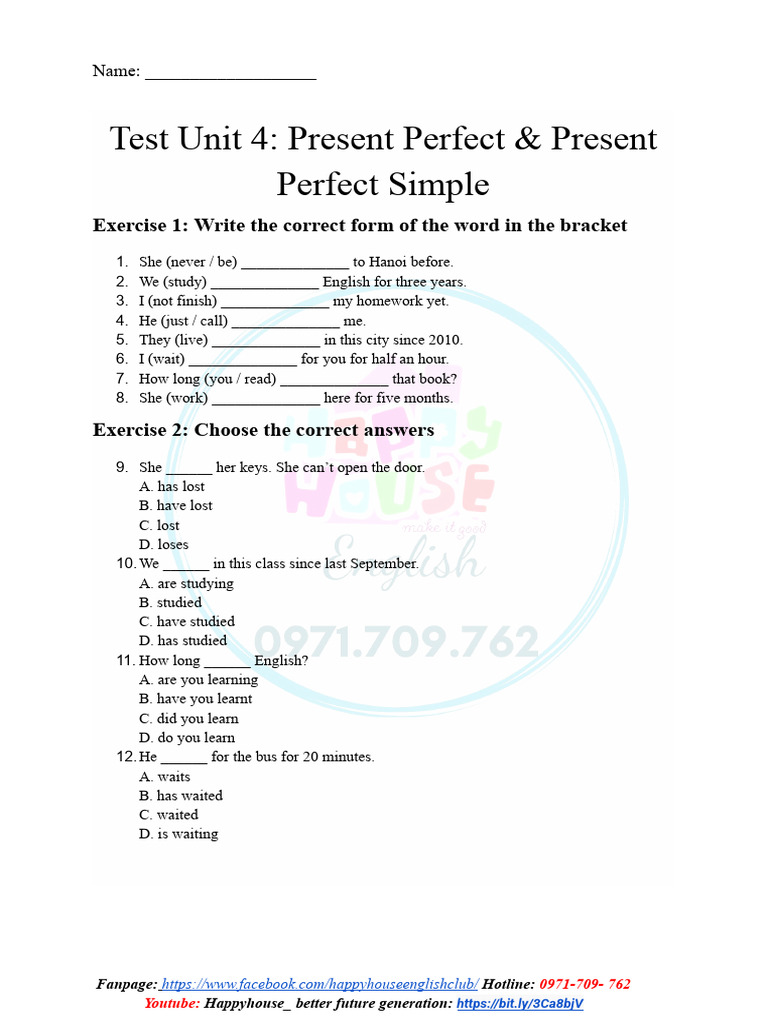 Present Perfect Simple Exercises | PDF | Chess Openings | Chess Theory