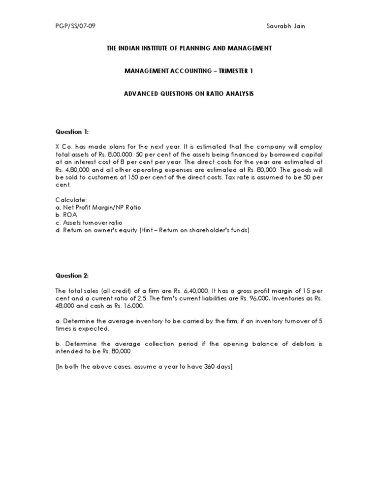 Advanced Ratio Analysis Questions | PDF | Revenue | Equity (Finance)