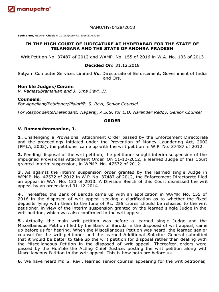 Satyam Computer Services Legal Case Summary | PDF | Affidavit | Dividend