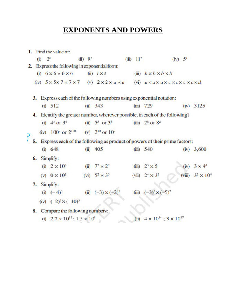 Class 7 Exponents and Powers | PDF
