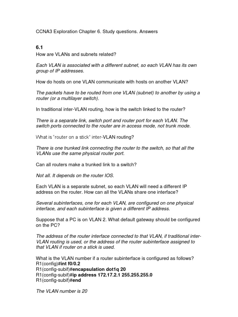 SW 3/22/2010 CCNA3 Chap 6 Study Answers 1 | PDF | Router (Computing) | Network Switch