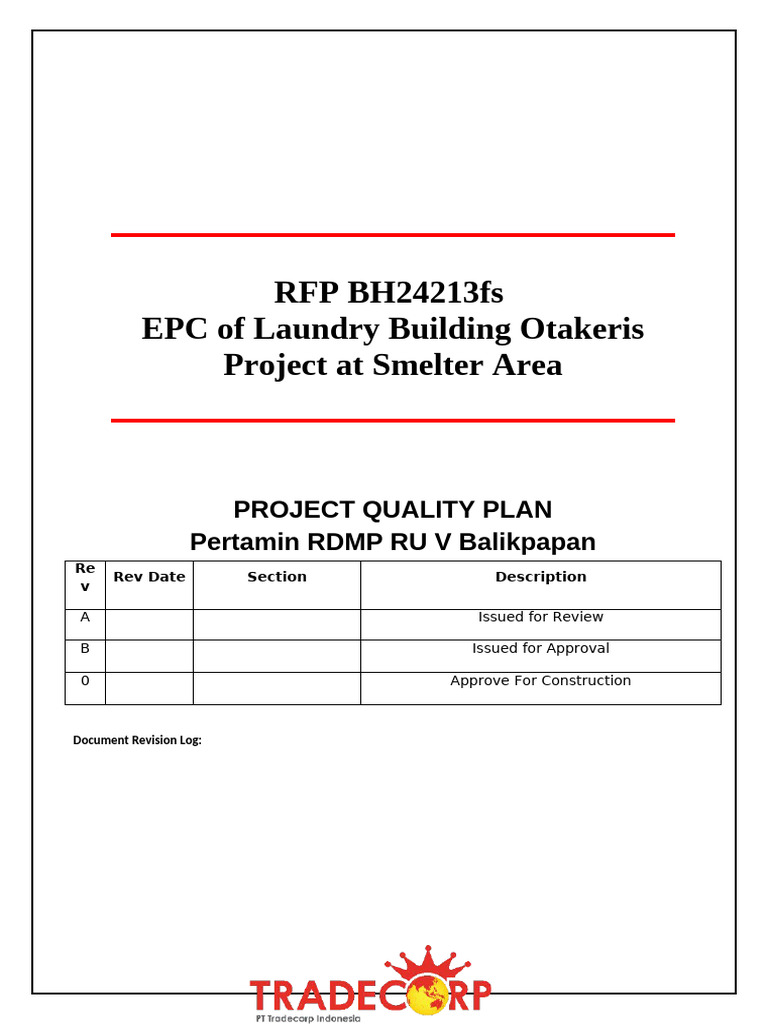 Project Quality Plan (Laundry Otakeris Camp Project) | PDF | Specification (Technical Standard ...