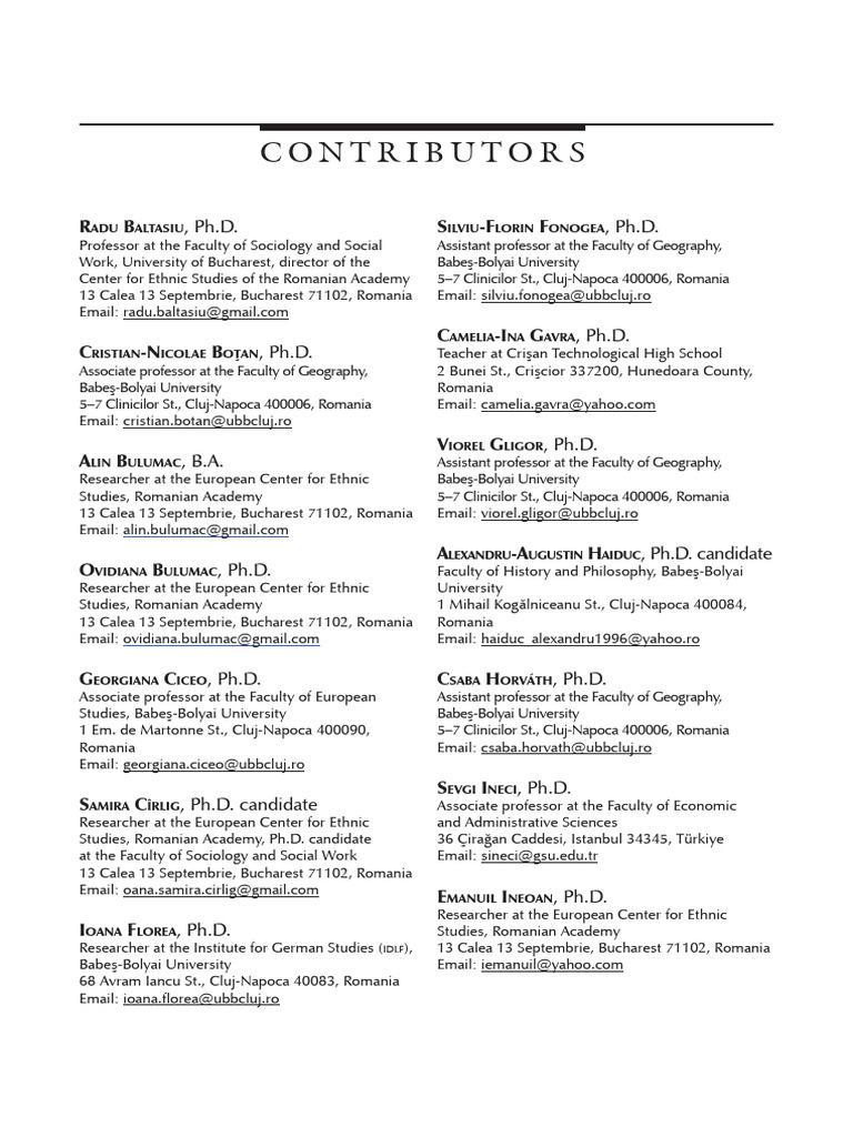 Contributors to Ethnic Studies Research | PDF | Romania