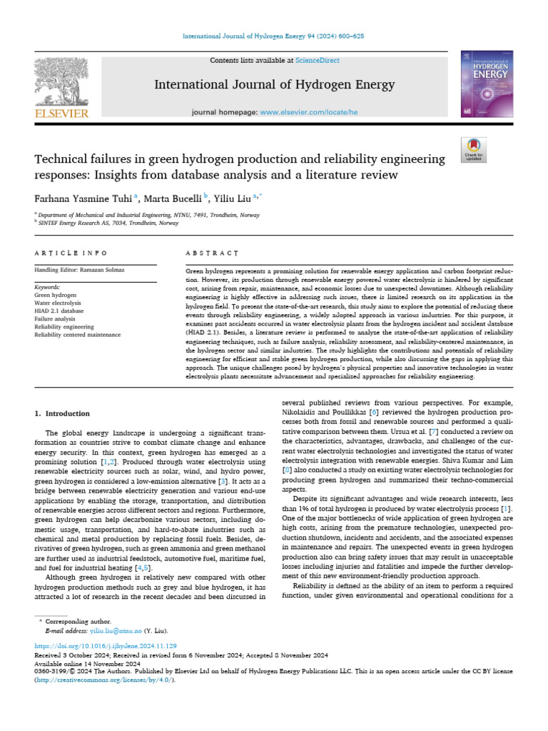 Reliability in Green Hydrogen Production | PDF | Fuel Cell ...