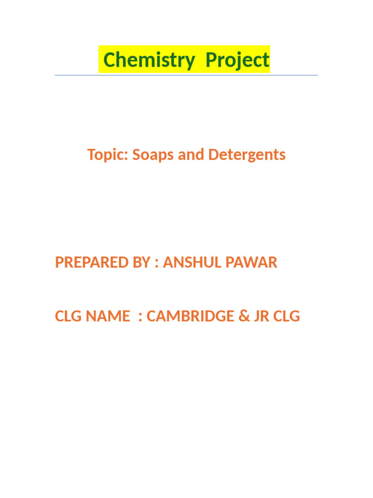 Complete Chemistry Project Soaps and Detergents | PDF | Soap | Sodium ...
