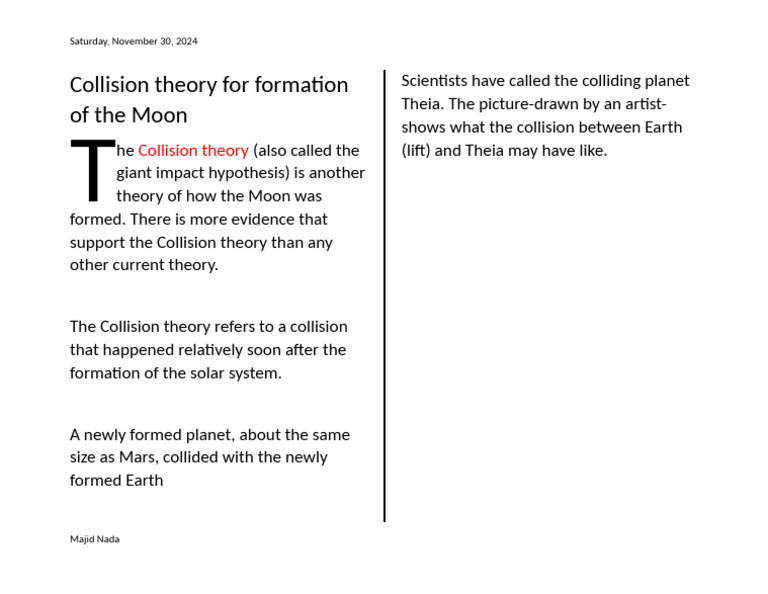 Collision Theory: Moon Formation Explained | PDF