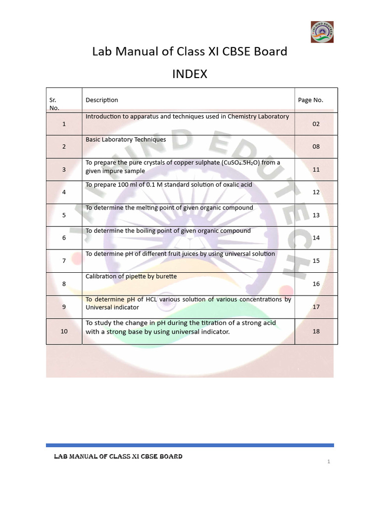 CBSE Class XI Sci Chemistry Lab Manual | PDF | Ph | Acid
