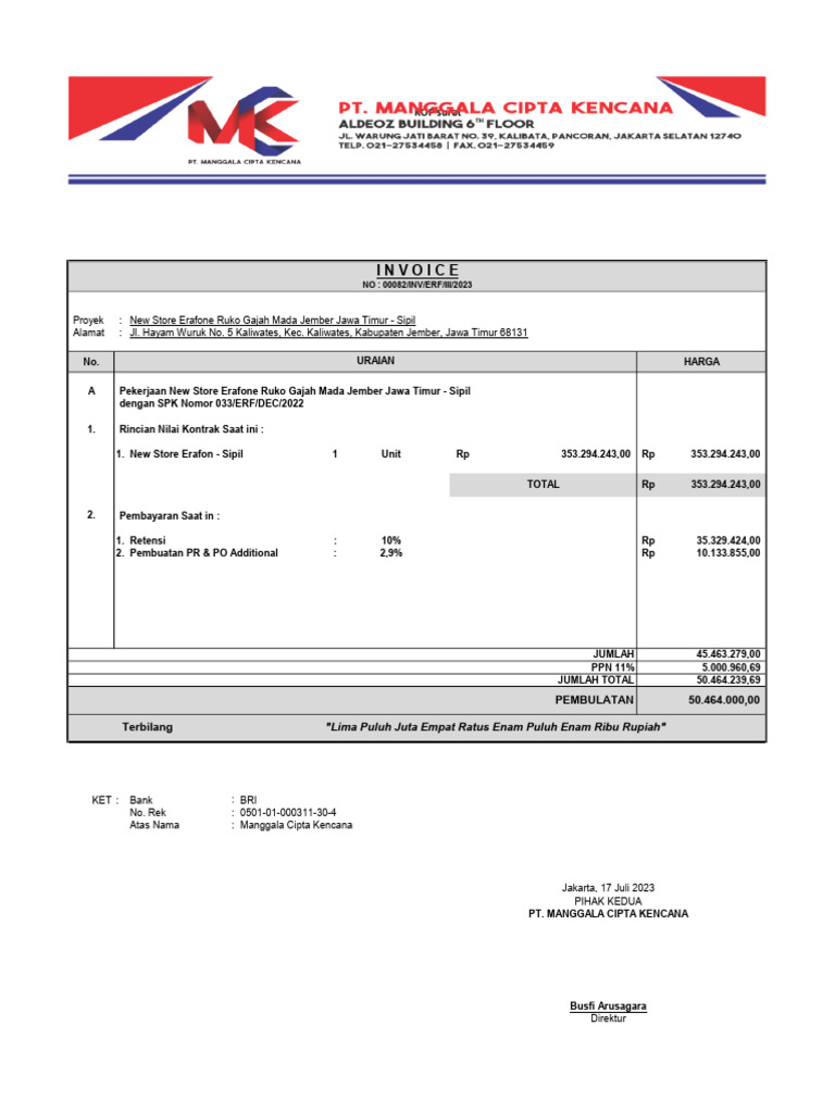 Invoice Proyek Erafone Jember 2023 | PDF