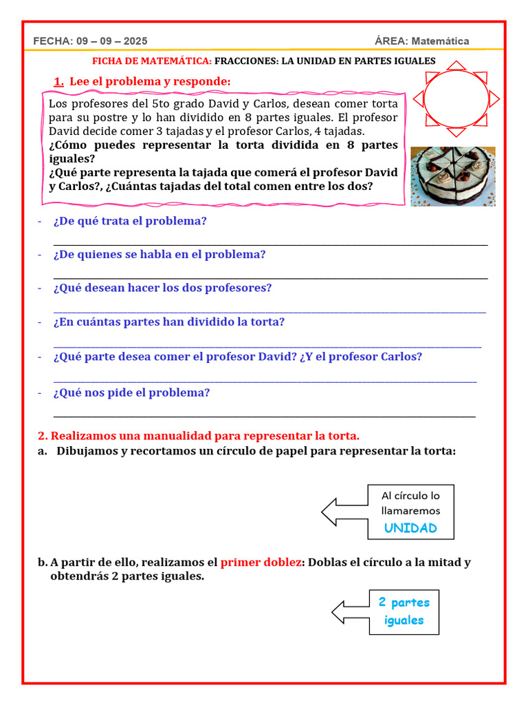 Ficha Mate Mart 9 Fracciones La Unidad en Partes Iguales | PDF ...