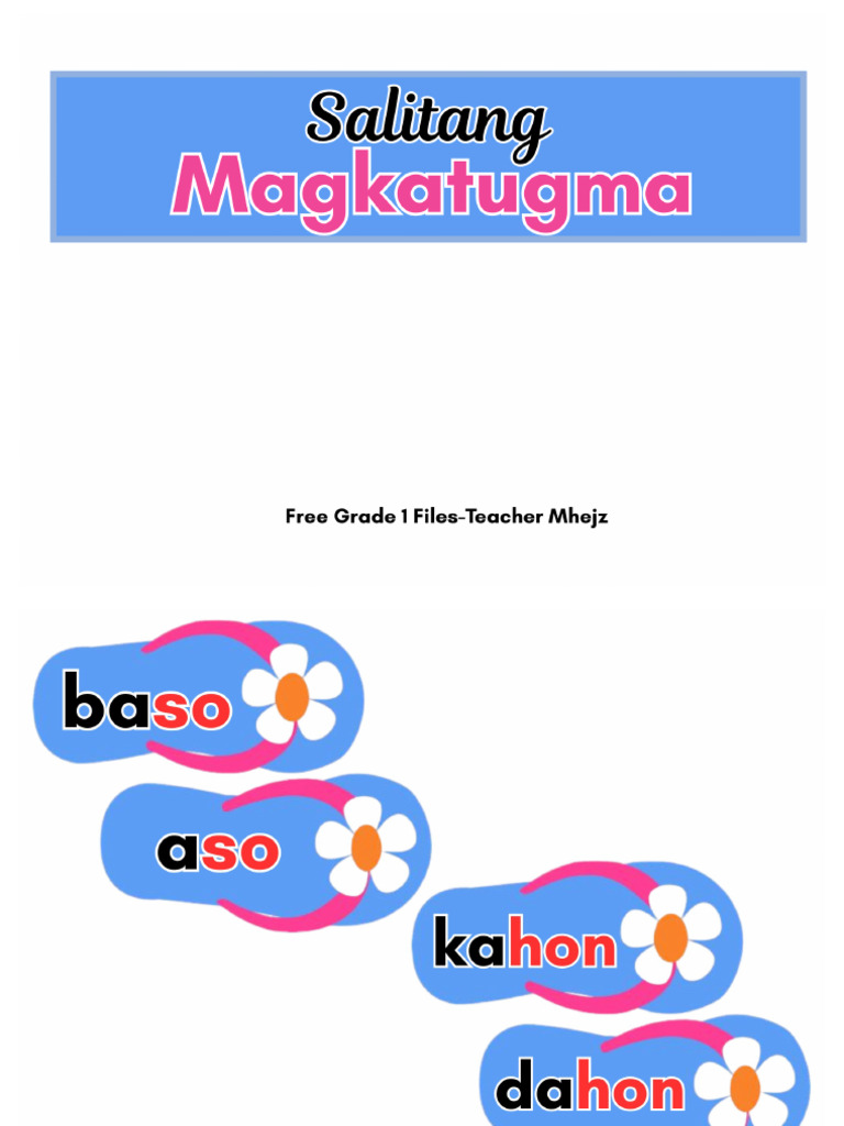 Slipers Salitang Magkatugma - Free Grade 1 Files-Teacher Mhejz | PDF
