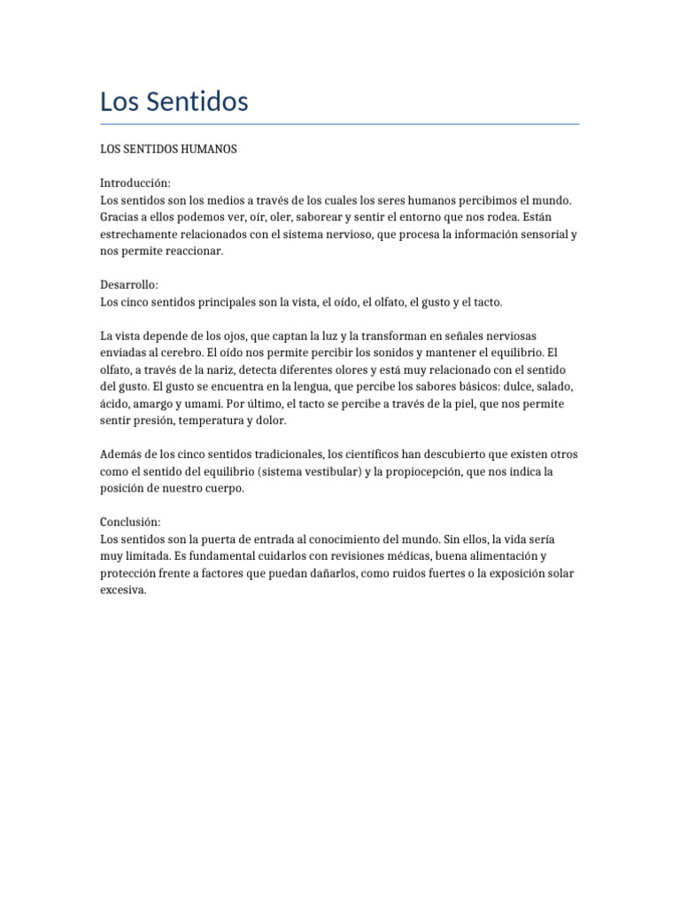 Los Cinco Sentidos Humanos Explicados | PDF