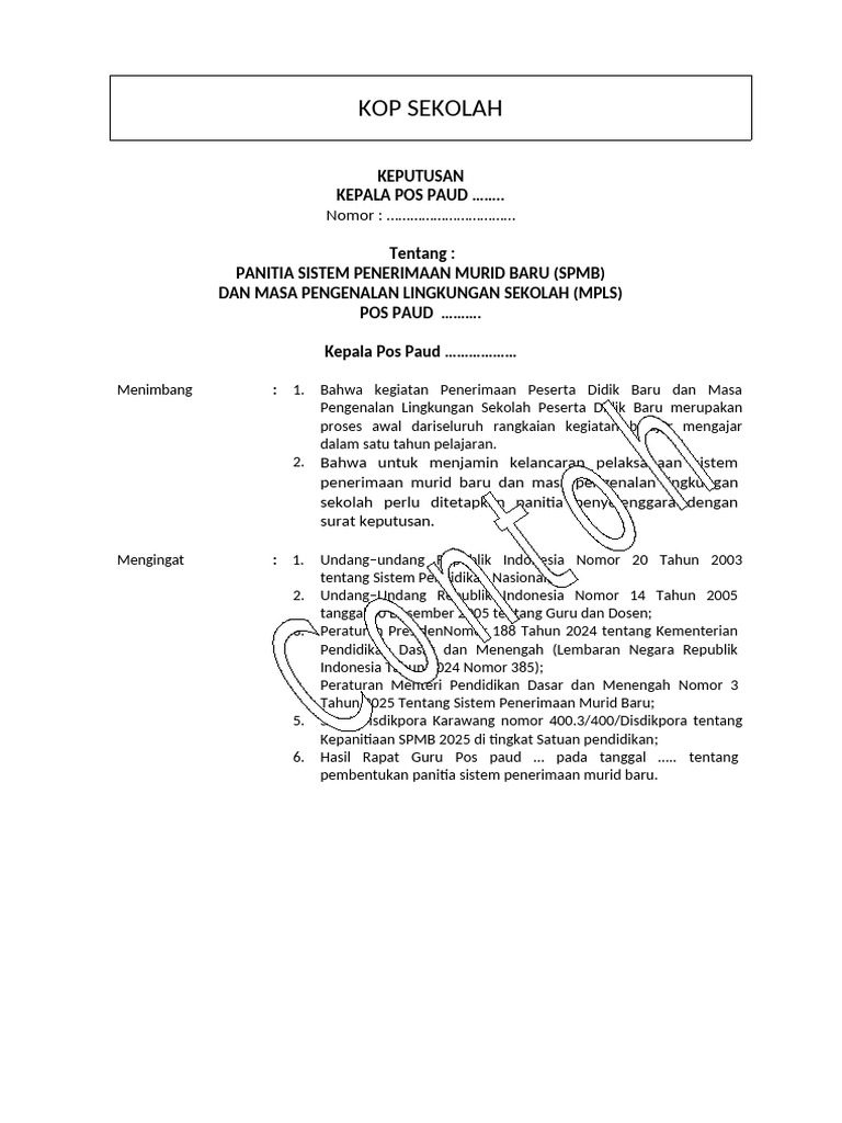 SK Panitia SPMB dan MPLS 2025 | PDF