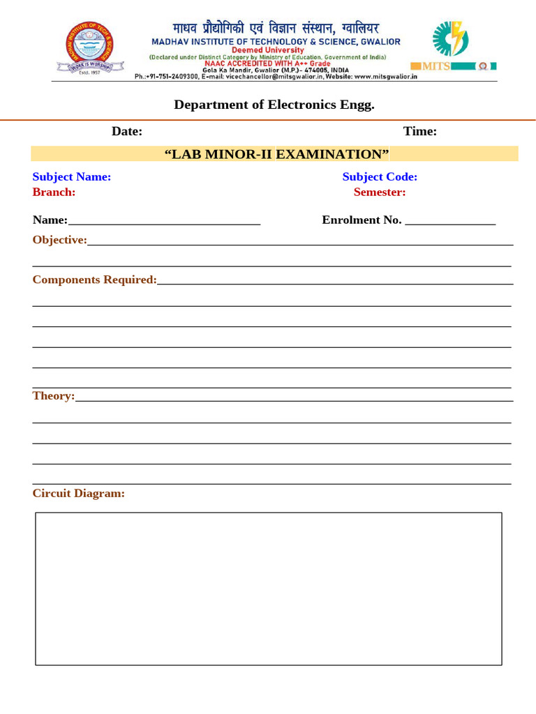 Lab Minor-II Exam Template for Electronics | PDF