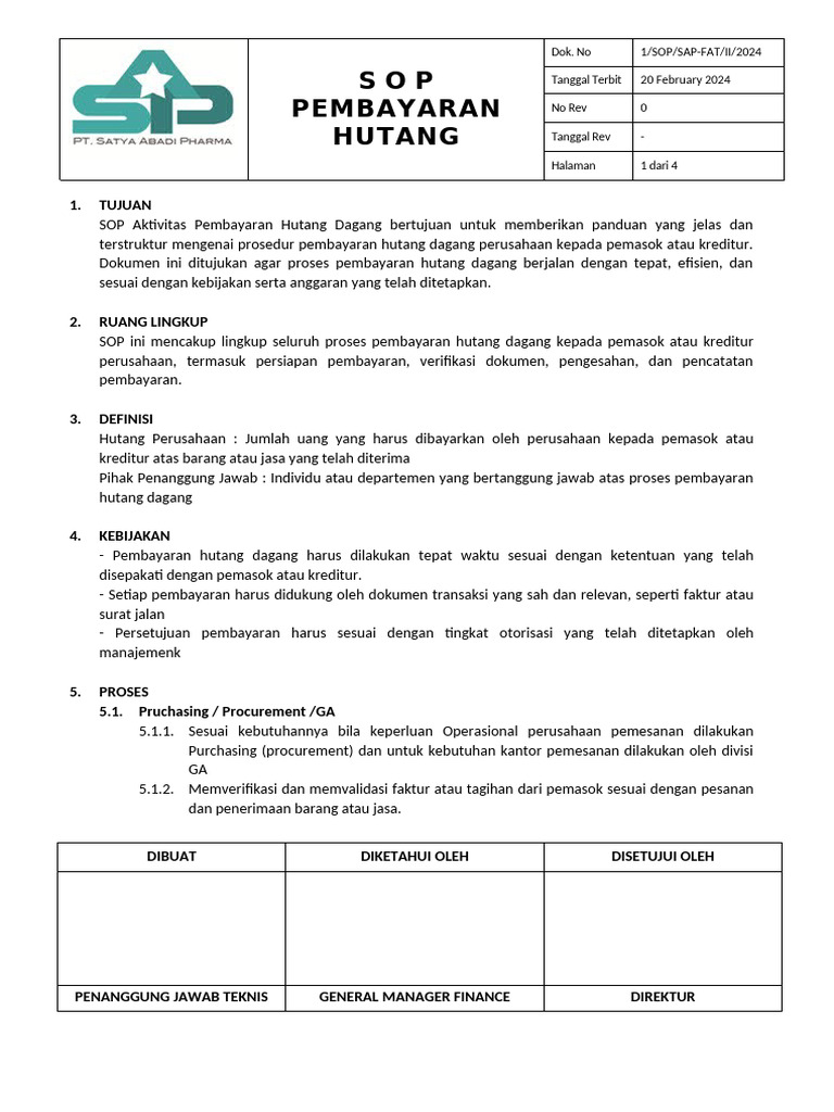 SOP Pembayaran Hutang Dagang Perusahaan | PDF