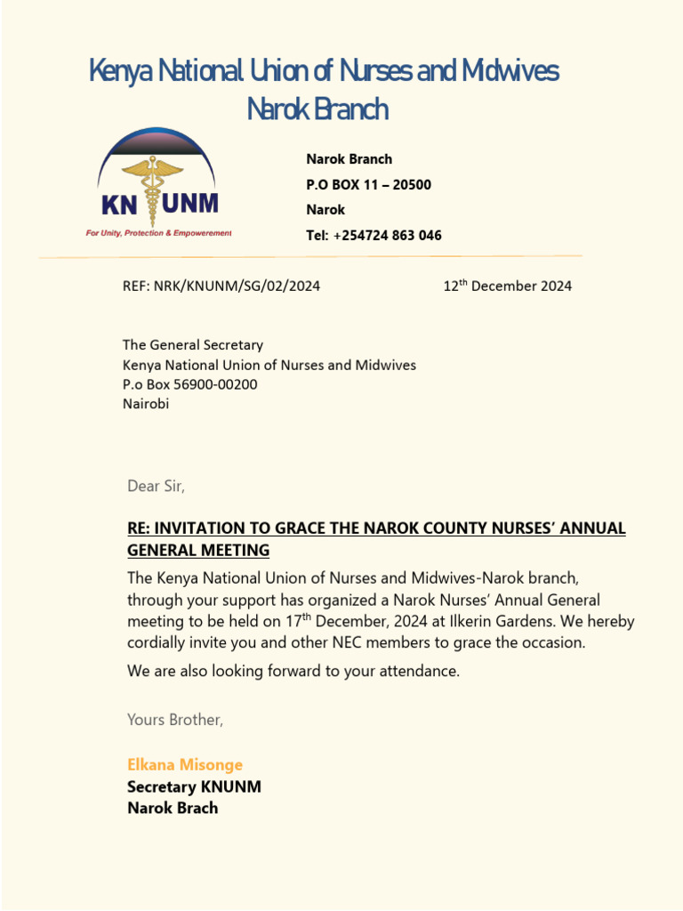 Narok Nurses' AGM Invitation 2024 | PDF