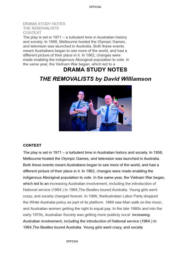 Study Notes on The Removalists | PDF