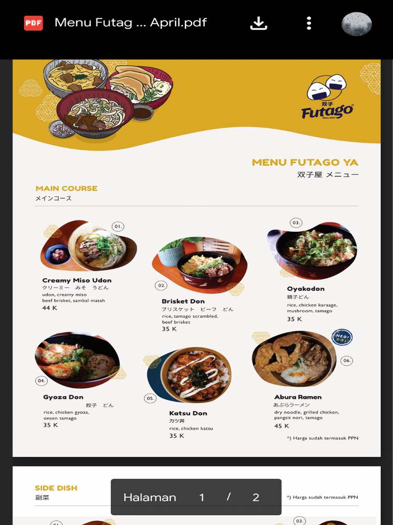 Menu Futago Ya 2022-Updated April - PDF - Google Drive | PDF