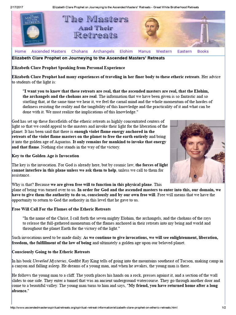 Elizabeth Clare Prophet On Journeying To The Ascended Masters' Retreats ...