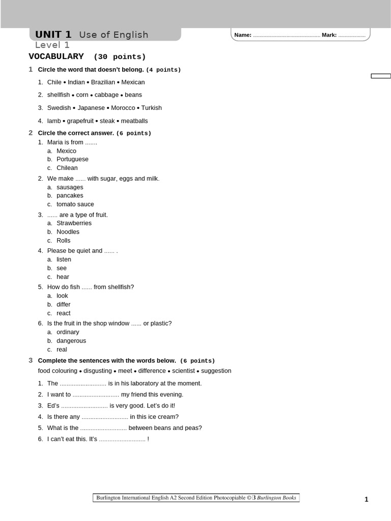 Vocabulary and Grammar Exercises | PDF | Foods | Food And Drink