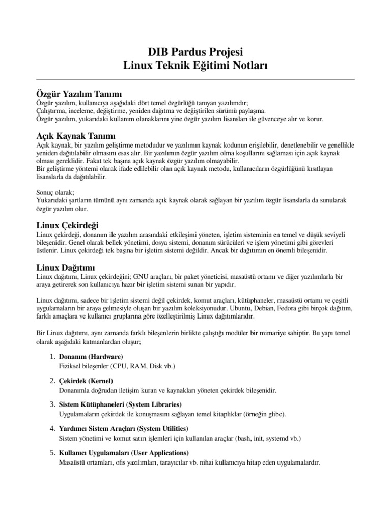 DIB Pardus Projesi Teknik Egitim Notlari-V2 | PDF