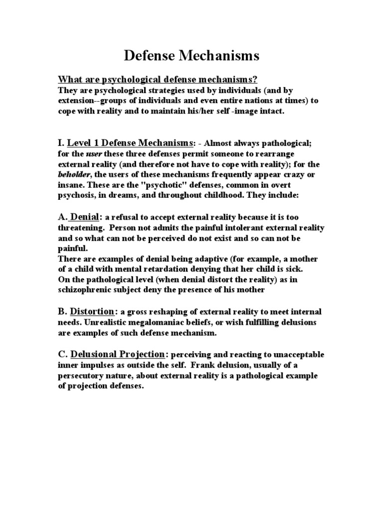 Defense Mechanisms | PDF | Denial | Delusion