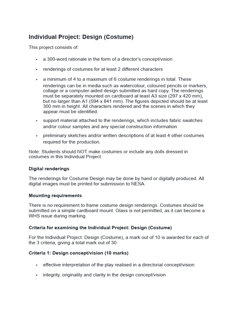 Costume Design Project Guidelines | PDF