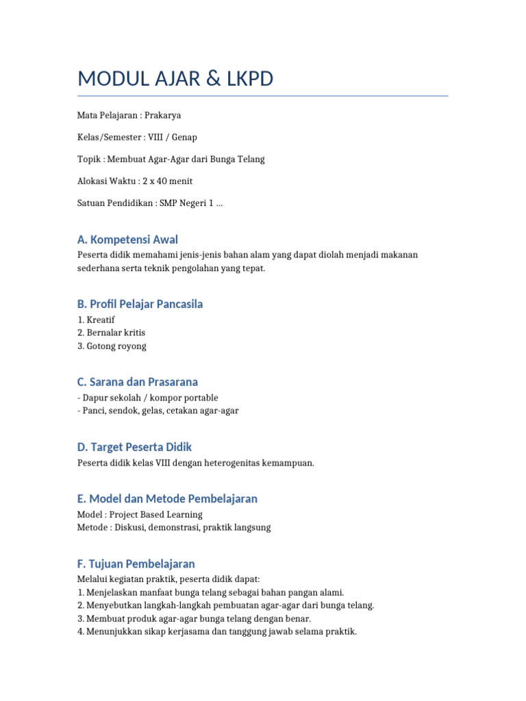 Modul Ajar LKPD AgarAgar Telang | PDF
