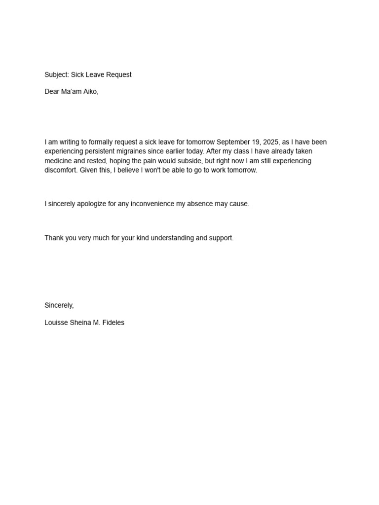 Sick Leave Letter | PDF