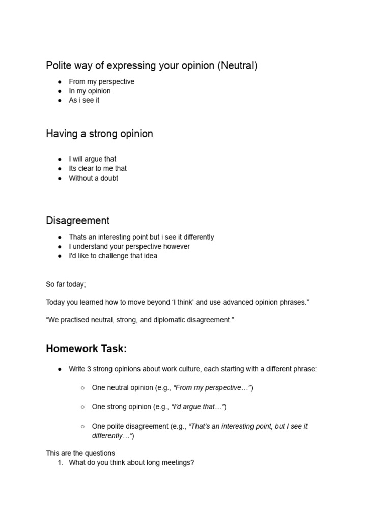 EXpressing Your Opinion | PDF