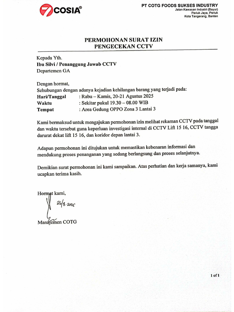 Permohonan Izin Pengecekan CCTV | PDF