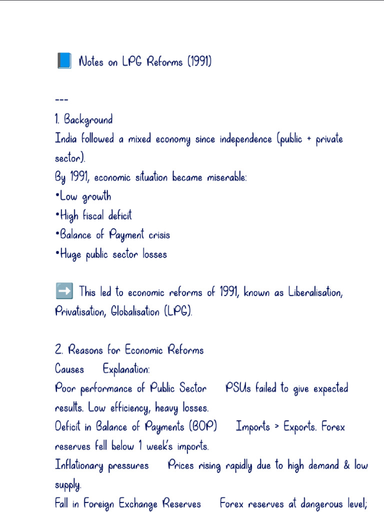 Economic Class 12 LPG Reforms Notes | PDF
