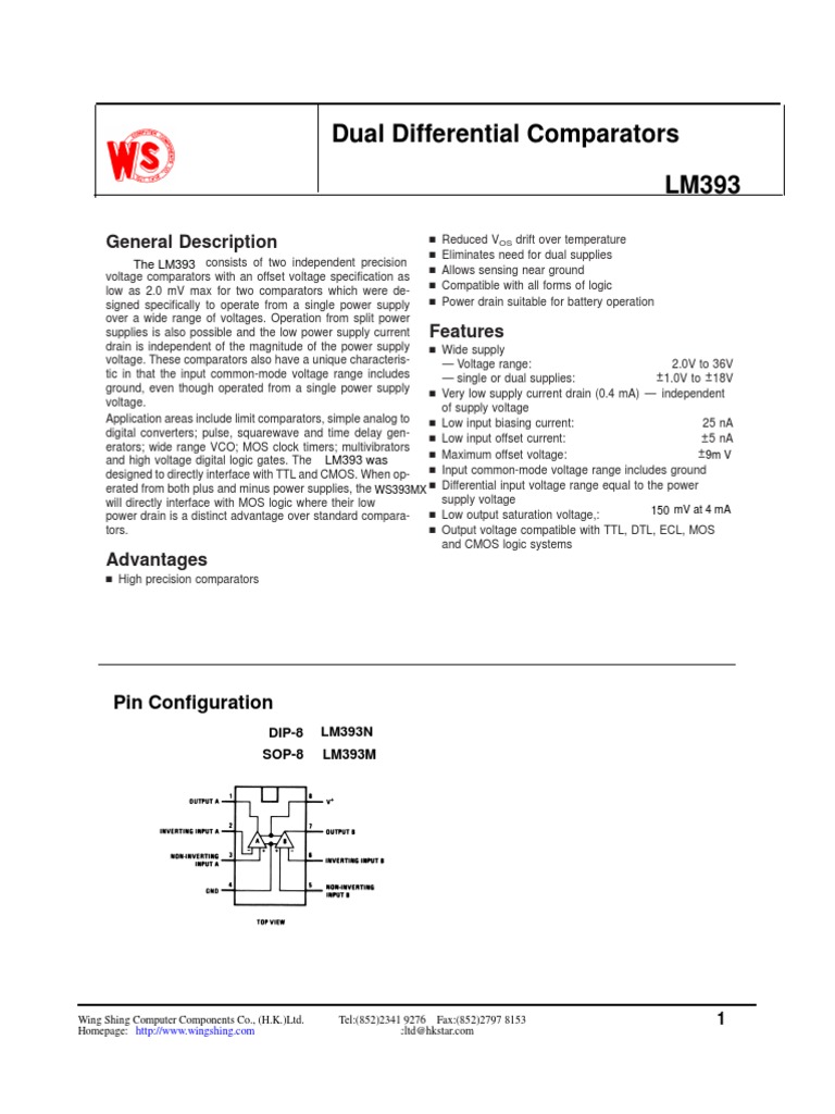 Dual Differential Comparators LM393: General Description | PDF