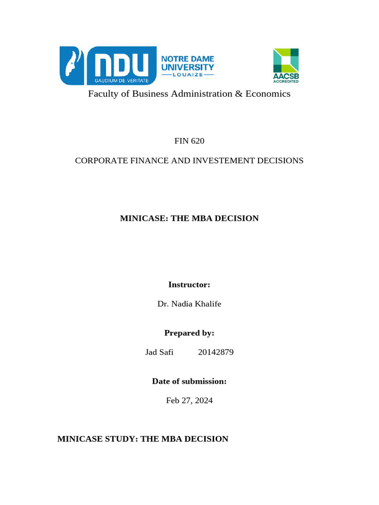 Jad Safi - Minicase Study | PDF | Salary | Master Of Business ...