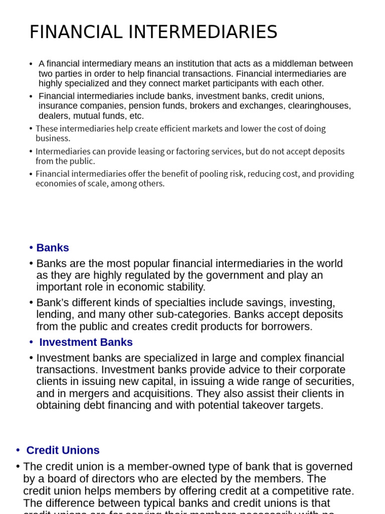 Financial Intermediaries | PDF | Banks | Securities (Finance)