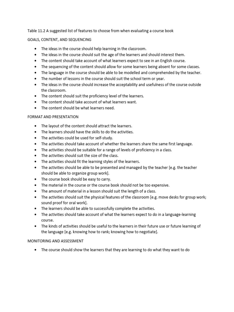 Course Book Evaluation Features Guide | PDF