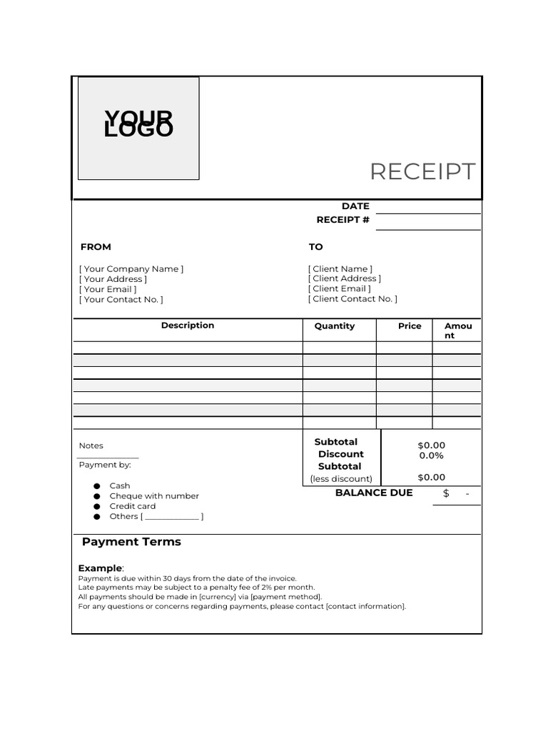 Generic Receipt Template for Payments | PDF