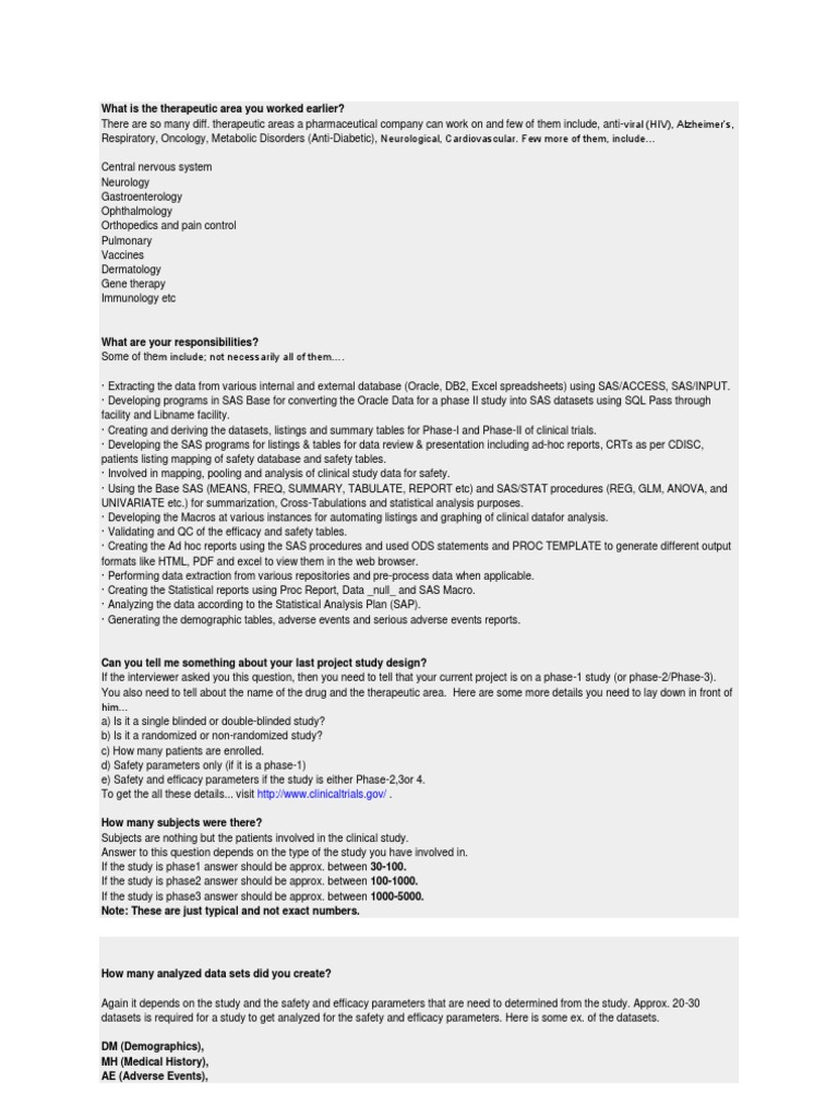 Sas Interview Questions | PDF | Sas (Software) | Clinical Trial