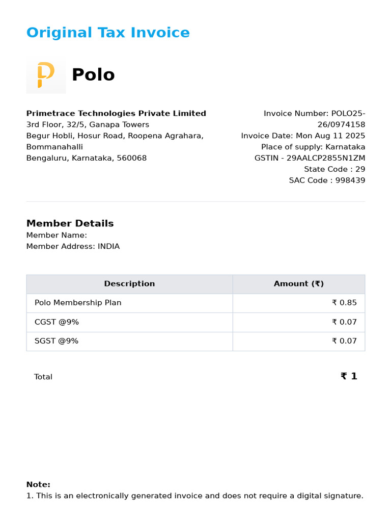 Original Tax Invoice: Member Details | PDF