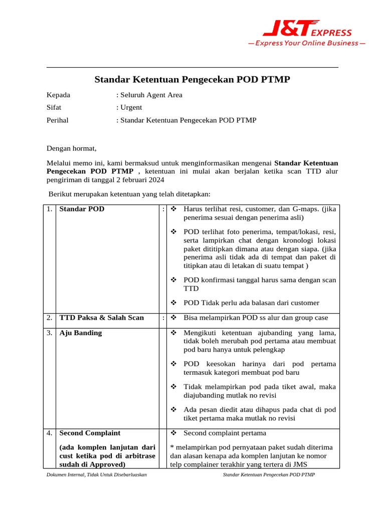 Standar Ketentuan Pengecekan POD PTMP. | PDF