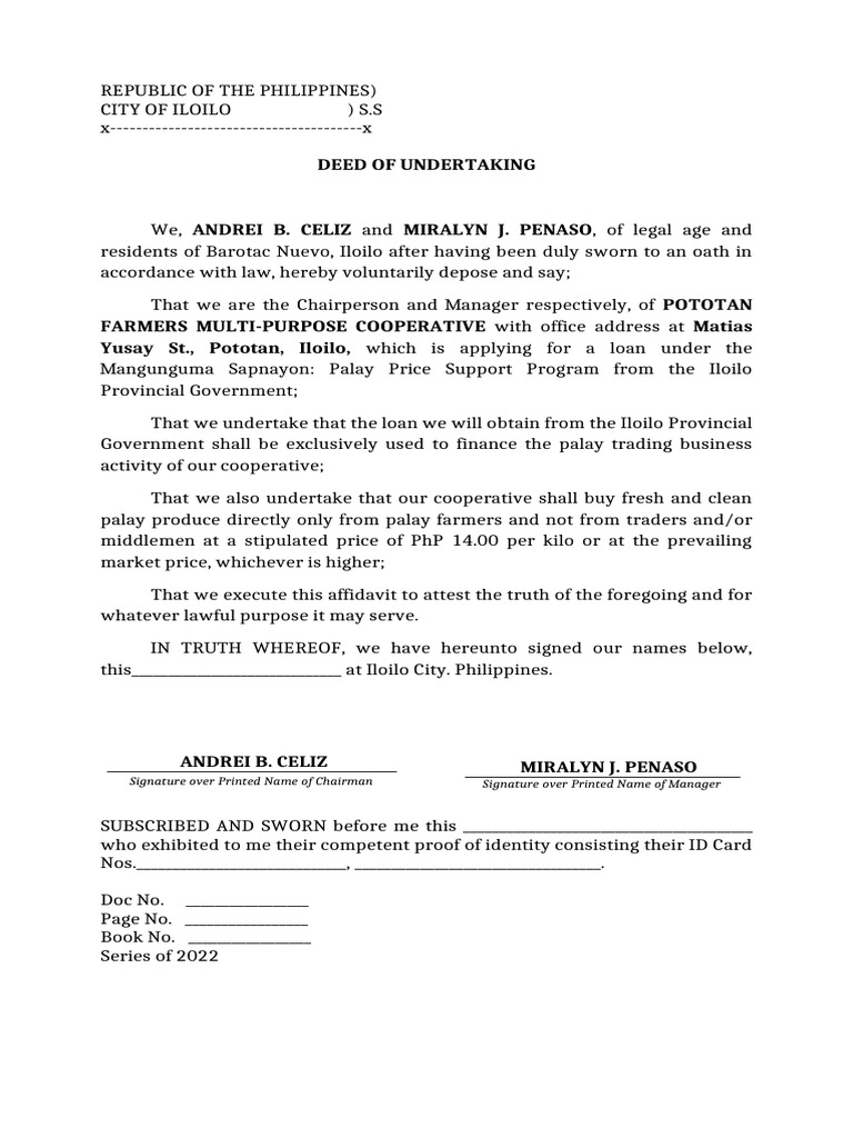 Iloilo Cooperative Loan Undertaking Document | PDF