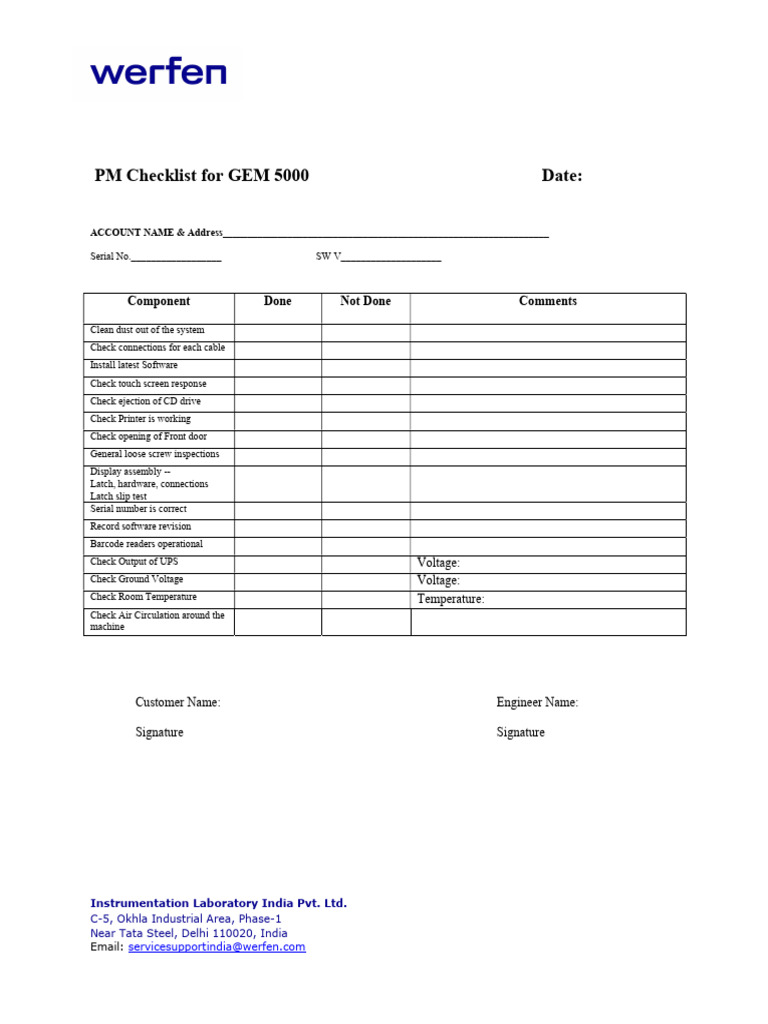 GEM 5000 PM Checklist Template | PDF