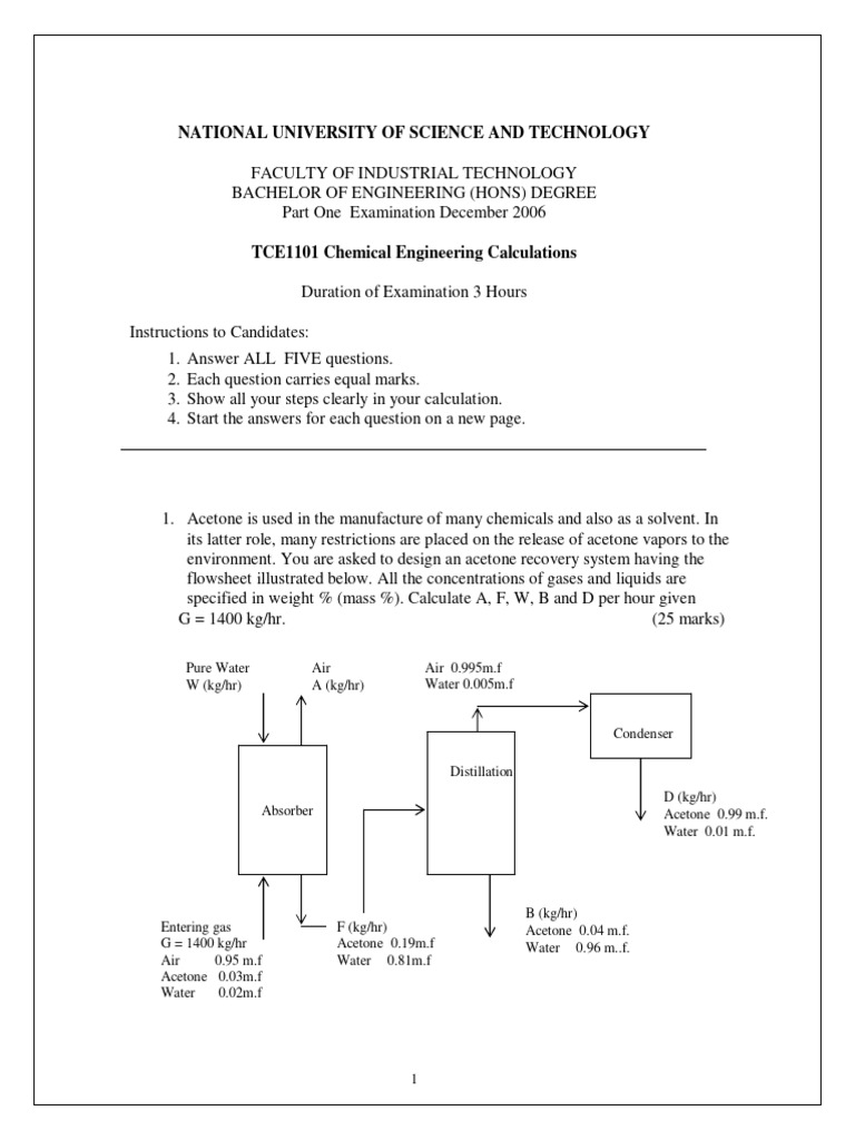 Chemical Engineering Exam Questions | PDF | Water | Gases